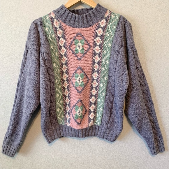 Vintage | Sweaters | Gina Peters Vintage Fairy Kei Geometric Floral ...